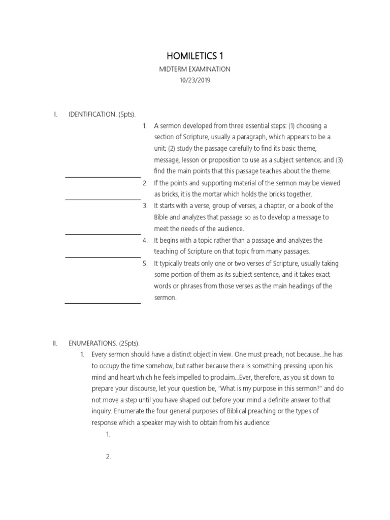 Homiletics 1 Midterm | Download Free PDF | Sermon | Homiletics
