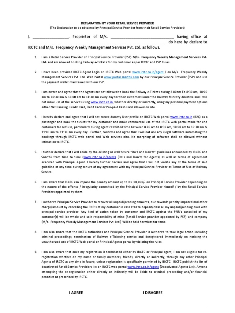 Railway Declaration Form PDF | PDF | Payments | Business