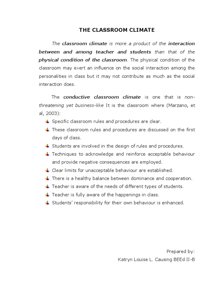The Classroom Climate Is More A Product of The Interaction | PDF