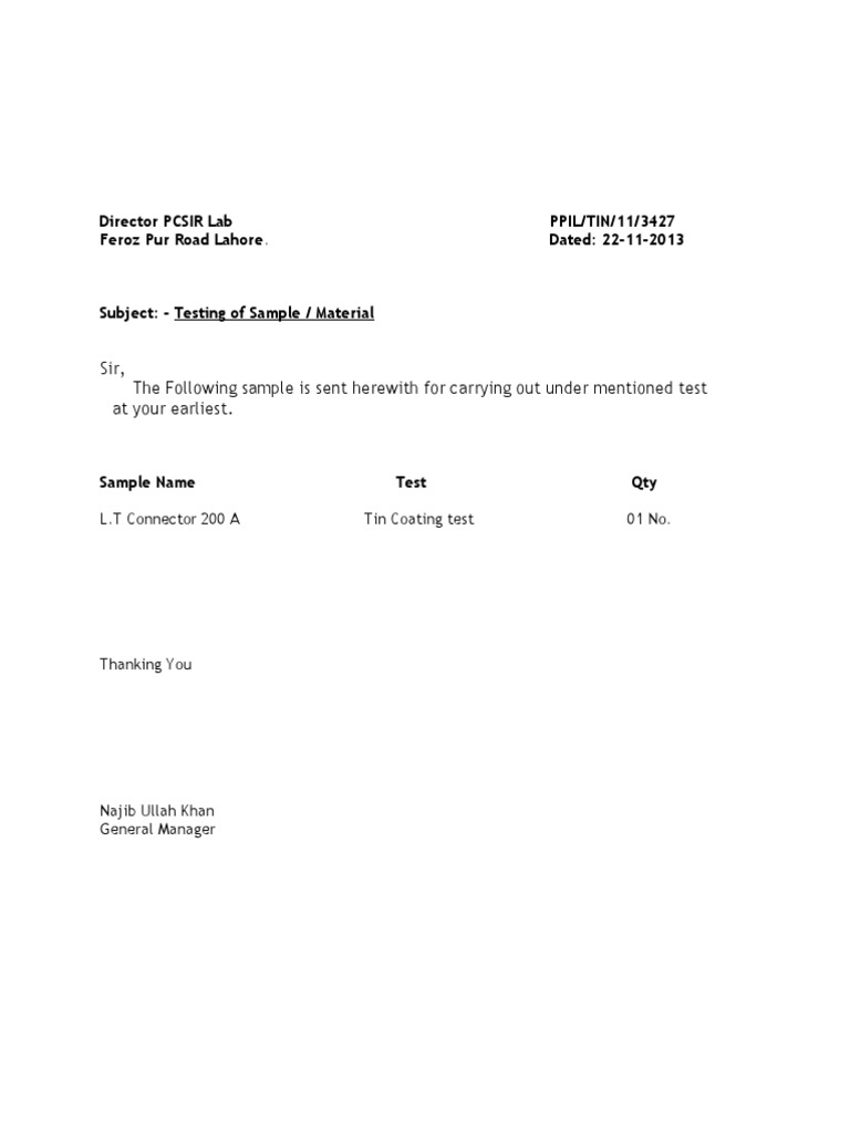PCSIR Lab Sample Testing Request | PDF