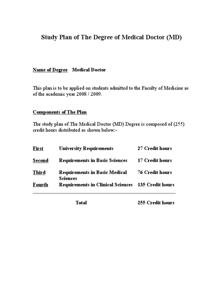 Study Plan | PDF | Doctor Of Medicine | Medical School