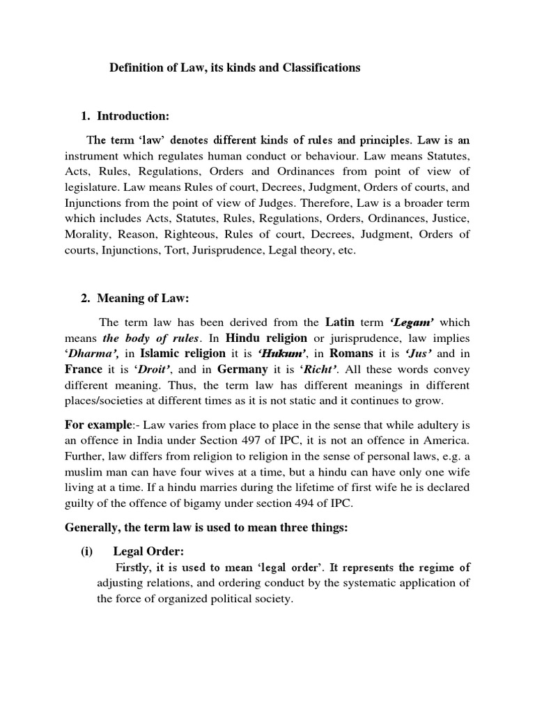 Law: Definitions and Classifications | PDF | Jurisprudence | Public Law