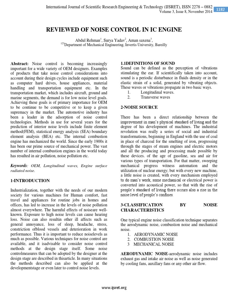 Controlling Noise from Internal Combustion Engines: A Review of Sources ...