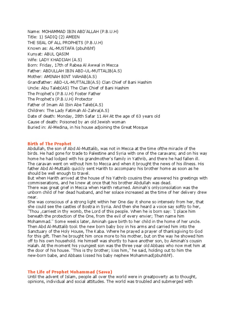 Birth of The Prophet | PDF | Muhammad | Prophets And Messengers In Islam