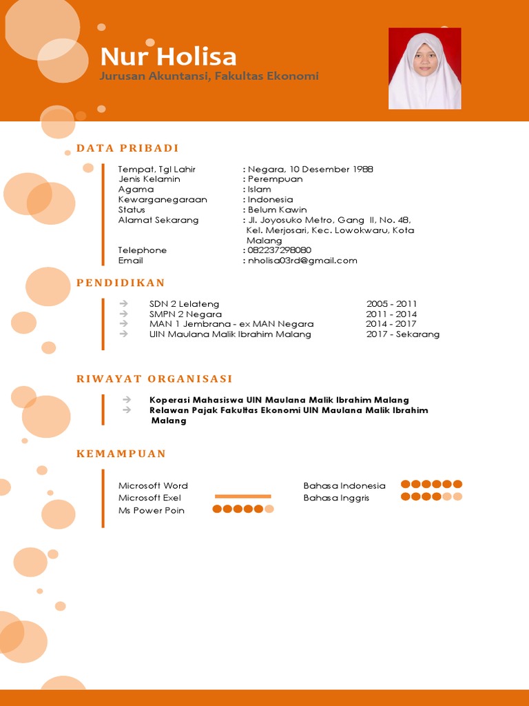 Profil Nur Holisa: Pendidikan dan Kemampuan | PDF