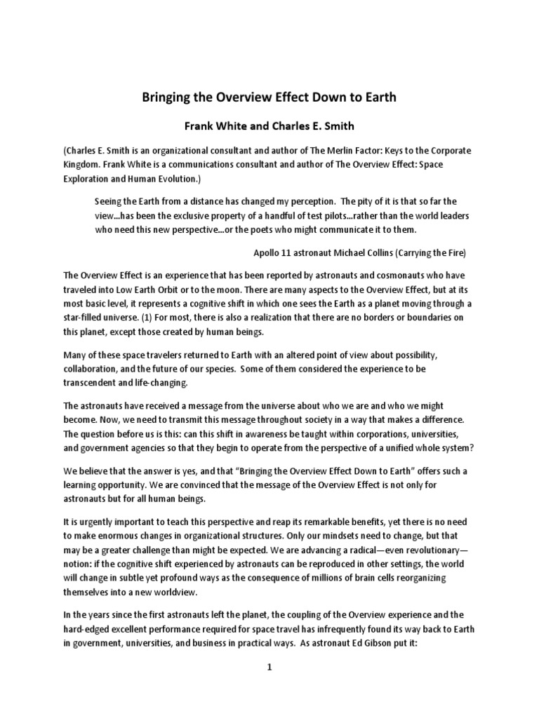 The Overview Effect | PDF | Collective Intelligence | Intelligence
