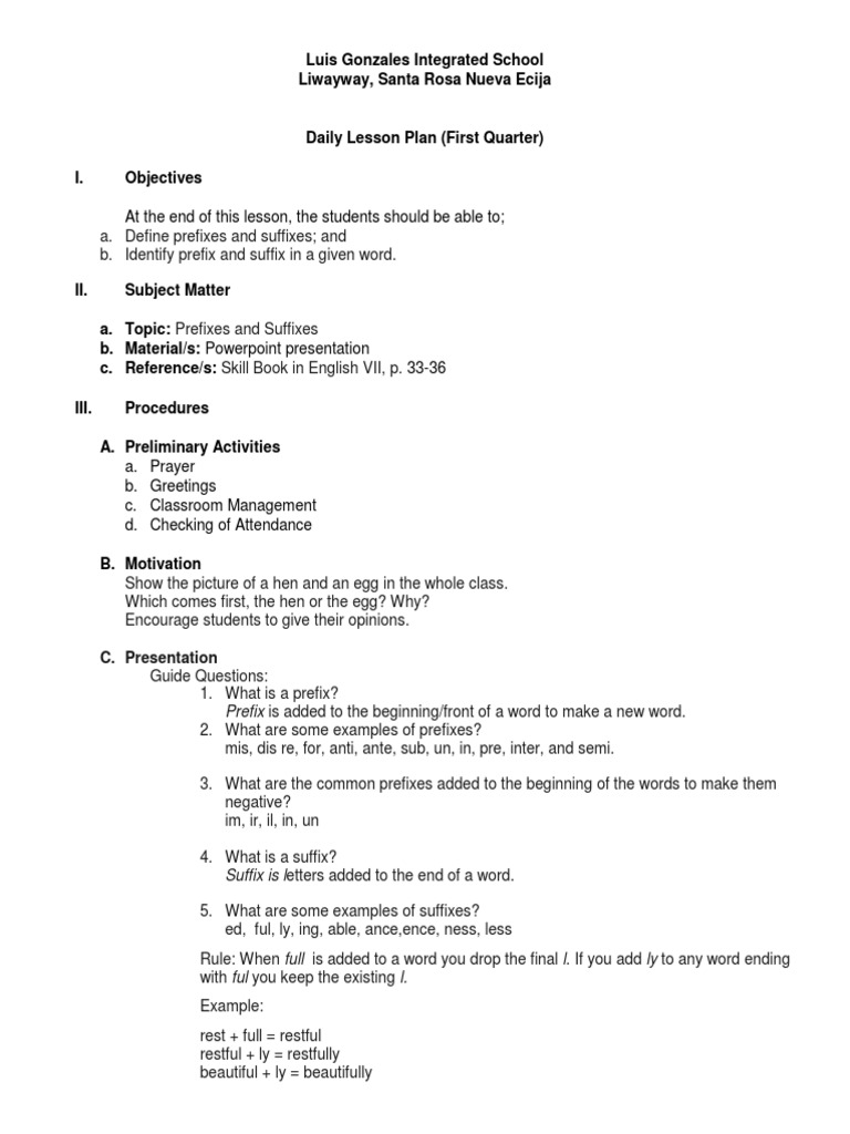 At The End of This Lesson, The Students Should Be Able To : C ...