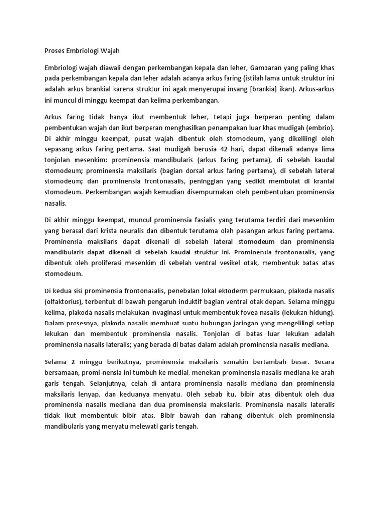 Embriologi Wajah Dan Palatum | PDF