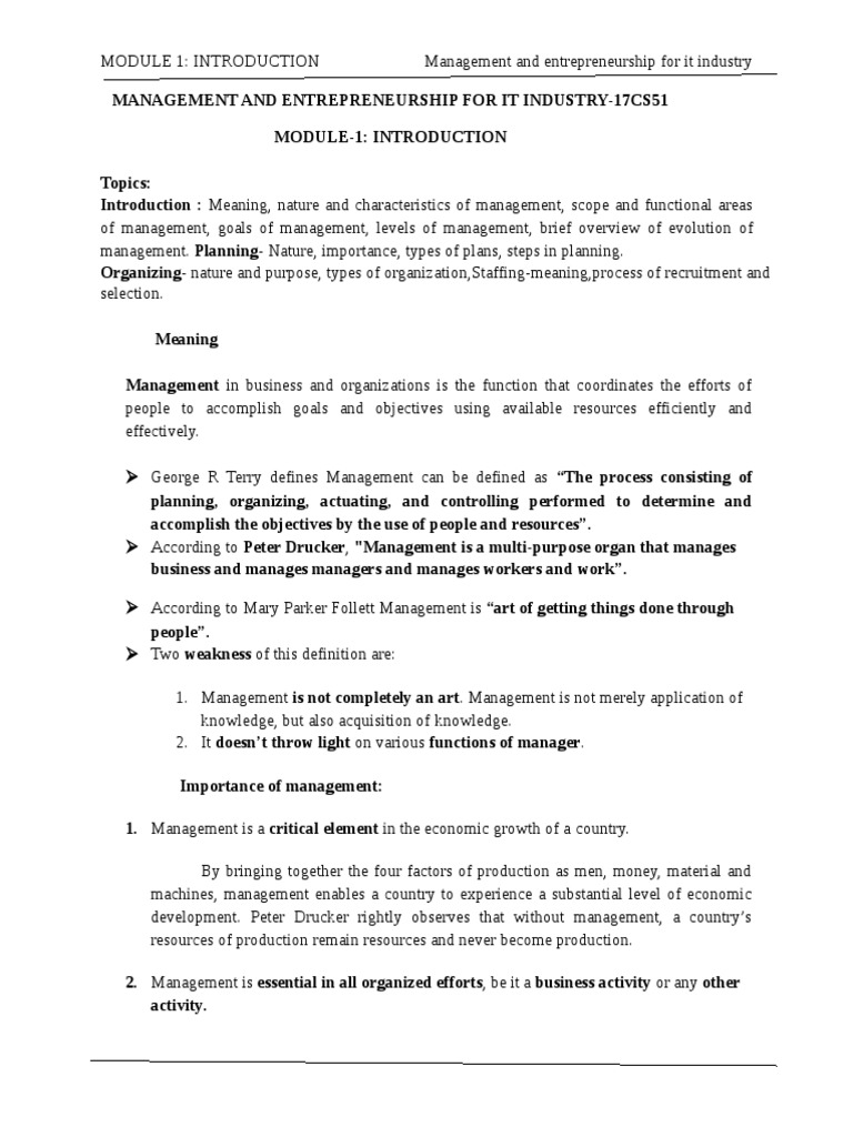 ME Module 1 Notes | PDF | Goal | Bureaucracy