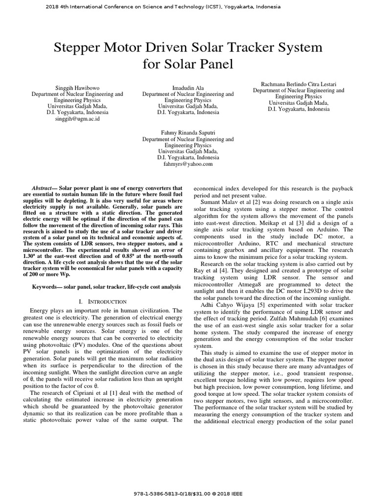 Stepper Motor Driven Solar Tracker System | PDF | Solar Power ...