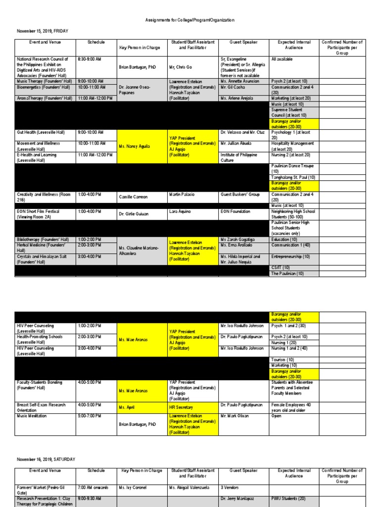 Brian Bantugan's Event Schedule | PDF