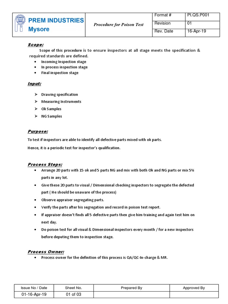 Poison Test Procedure | PDF | Specification (Technical Standard ...