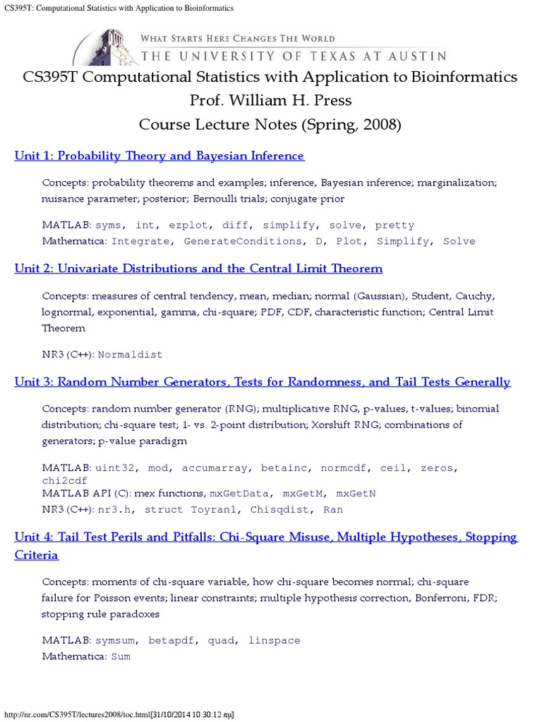 CS395T - Computational Statistics With Application To Bioinformatics | PDF | Chi Squared ...