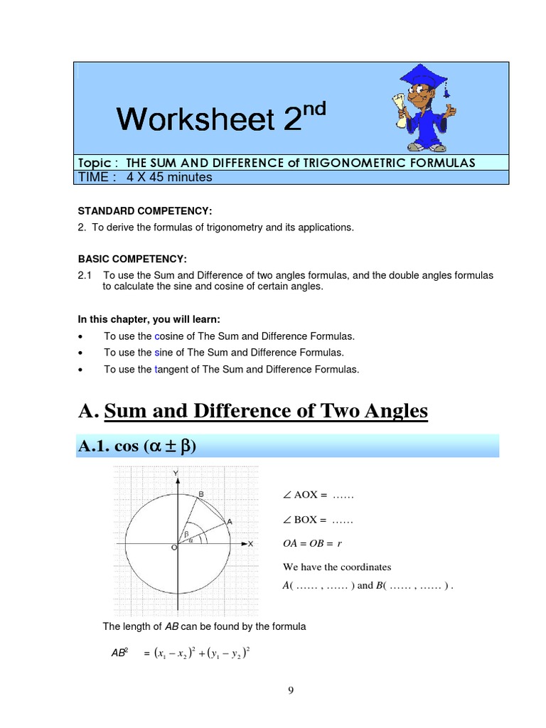 Worksheet 2 Sum and Difference Formulas | PDF | Sine | Trigonometric ...
