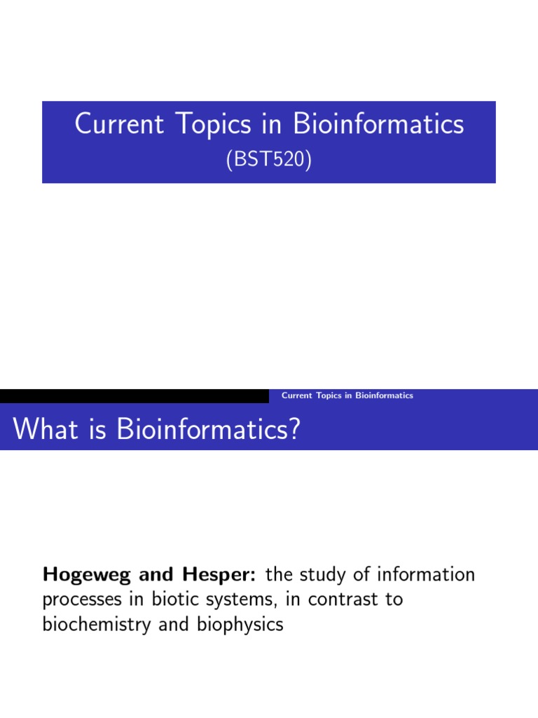 Current Topics in Bioinformatics | PDF | Bioinformatics | Computational ...
