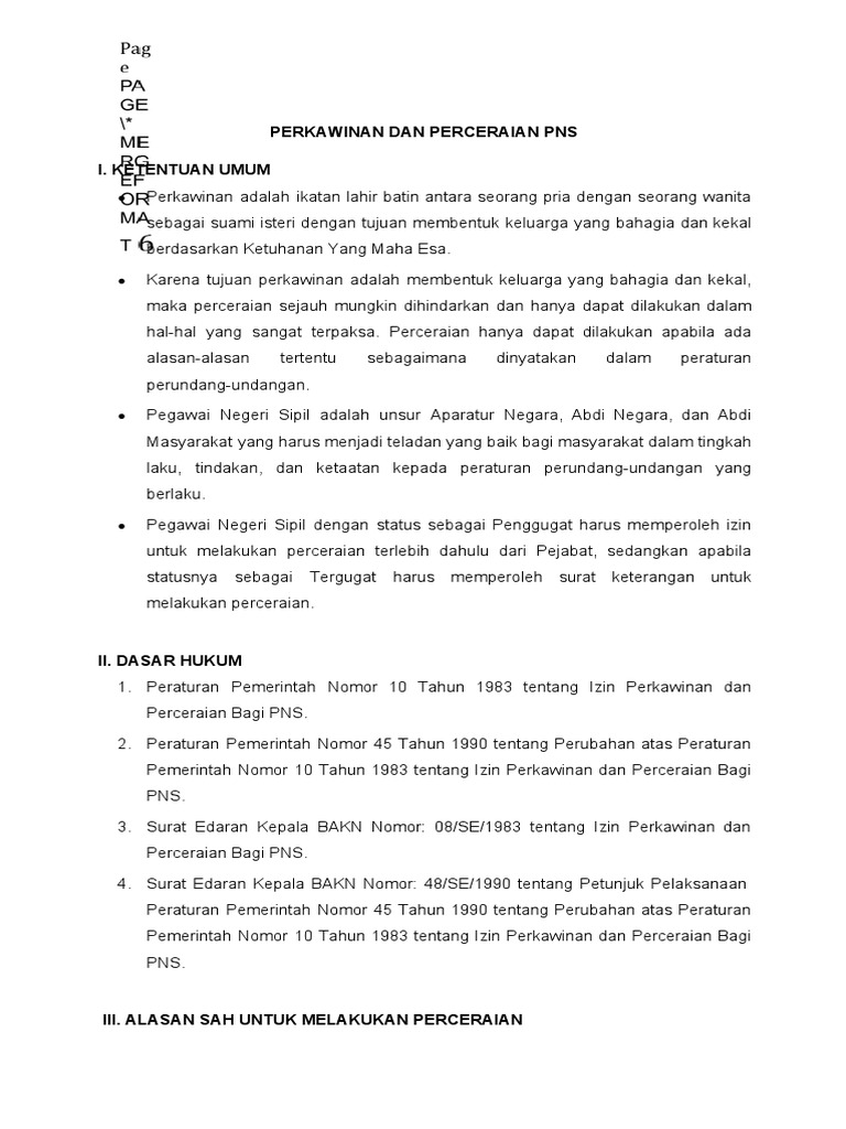Izin Perceraian untuk PNS: Aturan dan Prosedur | PDF