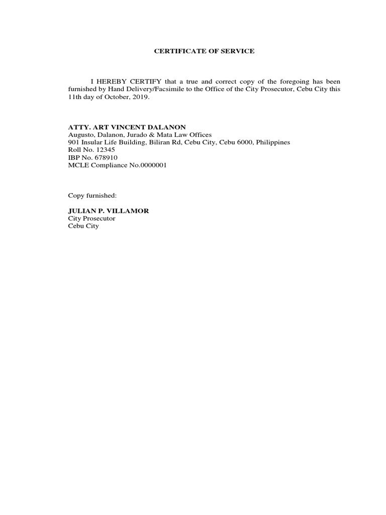 Certificate of Service | PDF | Social Science | Law