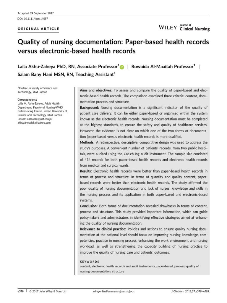 Quality of Nursing Documentation: Paper-Based Health Records Versus ...