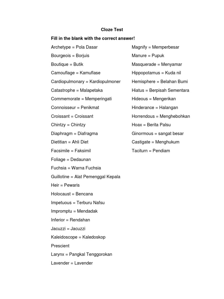 Cloze Test Vocabulary Practice | PDF | Nature