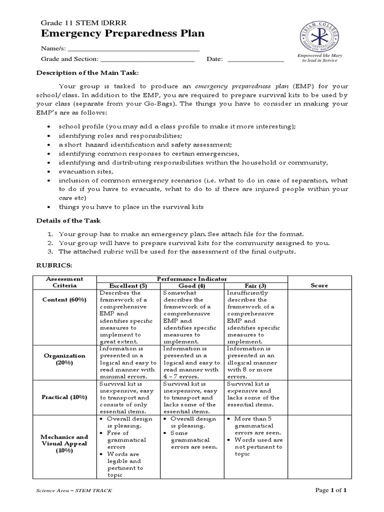 School Emergency Preparedness Plan | PDF | Rubric (Academic ...