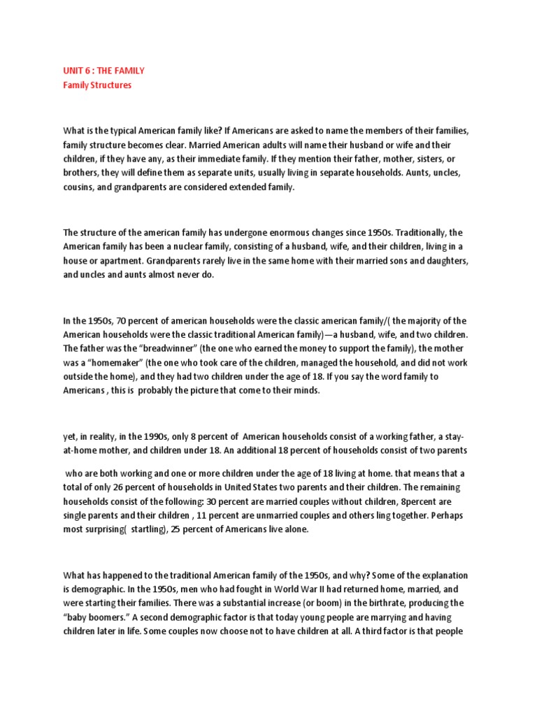 Unit 6: The Family Family Structures | PDF | Family | Divorce