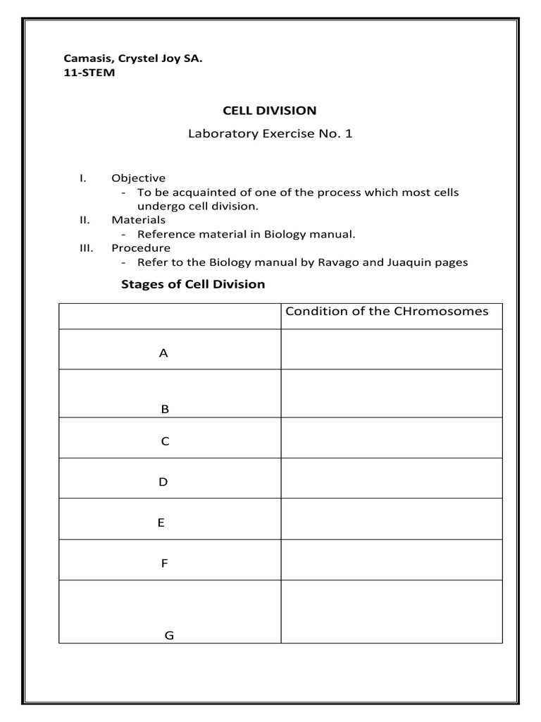 Cell Division: Laboratory Exercise No. 1 | PDF | Wellness | Science ...