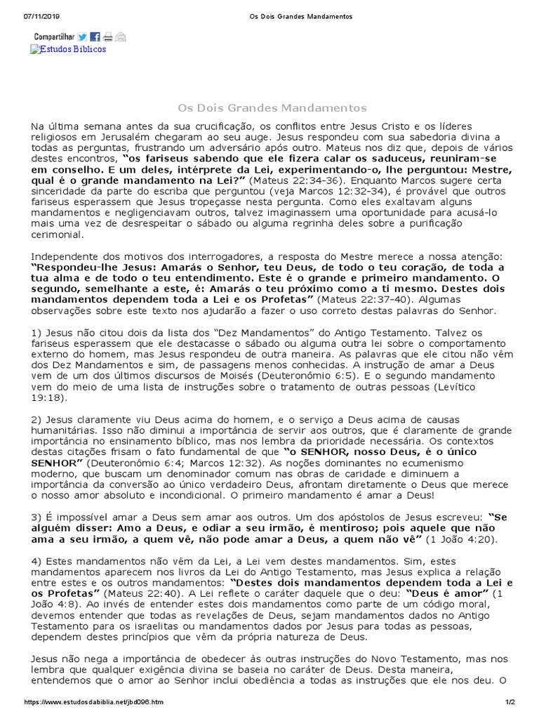 Os Dois Grandes Mandamentos | Download grátis PDF | Os Dez Mandamentos ...