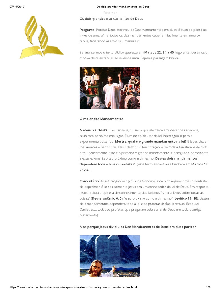 Os Dois Grandes Mandamentos de Deus | PDF | Os Dez Mandamentos | Shabat