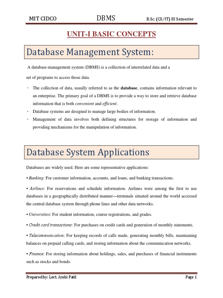 BSC CsIt Complete RDBMS Notes | PDF | Data Model | Databases