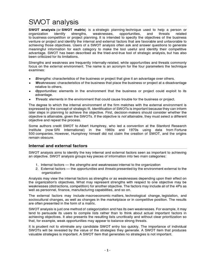 SWOT Analysis - ENG | PDF | Swot Analysis | Psychological Concepts