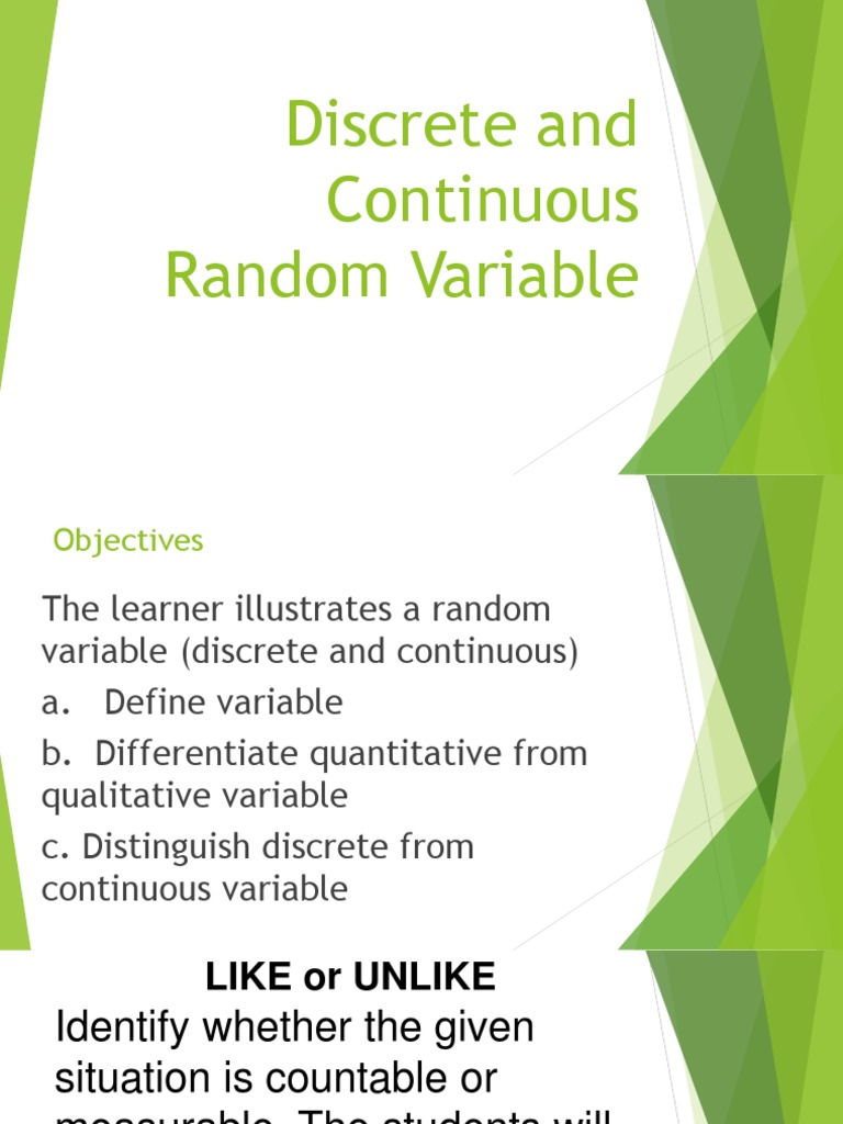 Discrete and Continuous Random Variable | PDF | Random Variable | Probability Distribution
