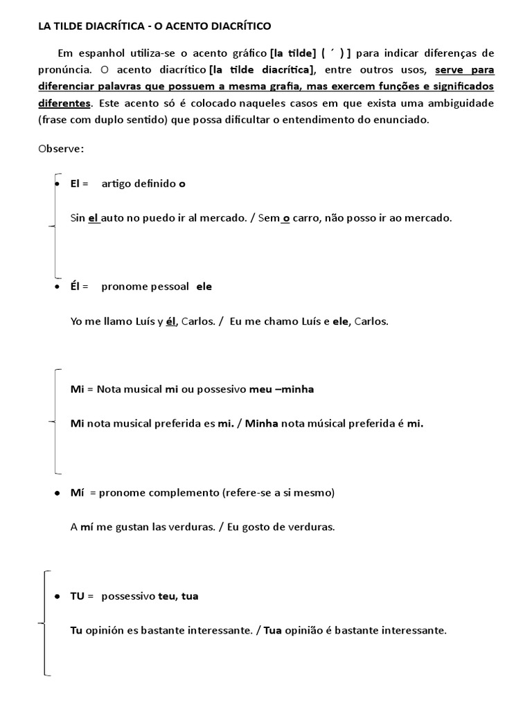 La Tilde Diacrítica - o Acento Diacrítico | PDF | Pronome | Linguística