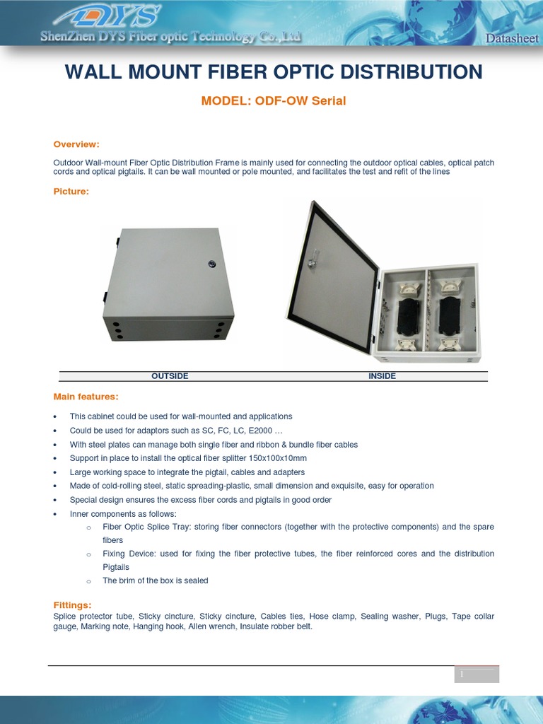 Wall Mount Fiber Optic Distribution: MODEL: ODF-OW Serial | PDF ...