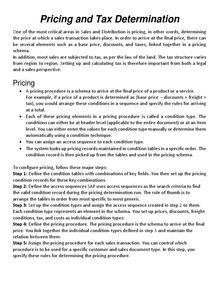 Pricing and Tax Determination - SAP SD | PDF | Pricing | Xml Schema