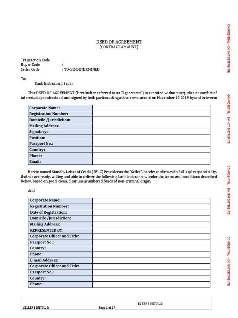 DOA Agreement | Letter Of Credit | Financial Transaction