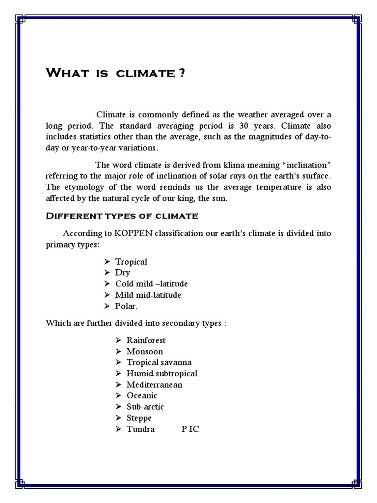 What Is Climate ?: Different Types of Climate | PDF | Climate Change ...