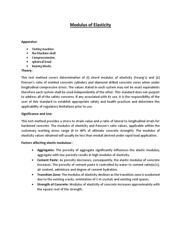 Modulus of Elasticity: Testing Machine The Machine Shell Compressometer ...