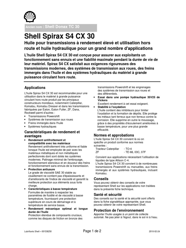 Huile Shell Spirax S4 CX 30 | PDF | Viscosité | Science