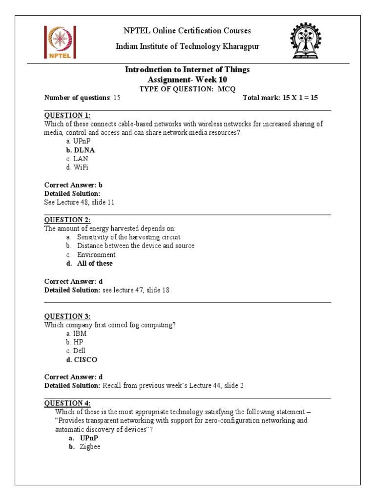 Introduction To Internet of Things Assignment-Week 10 | PDF | Computer ...