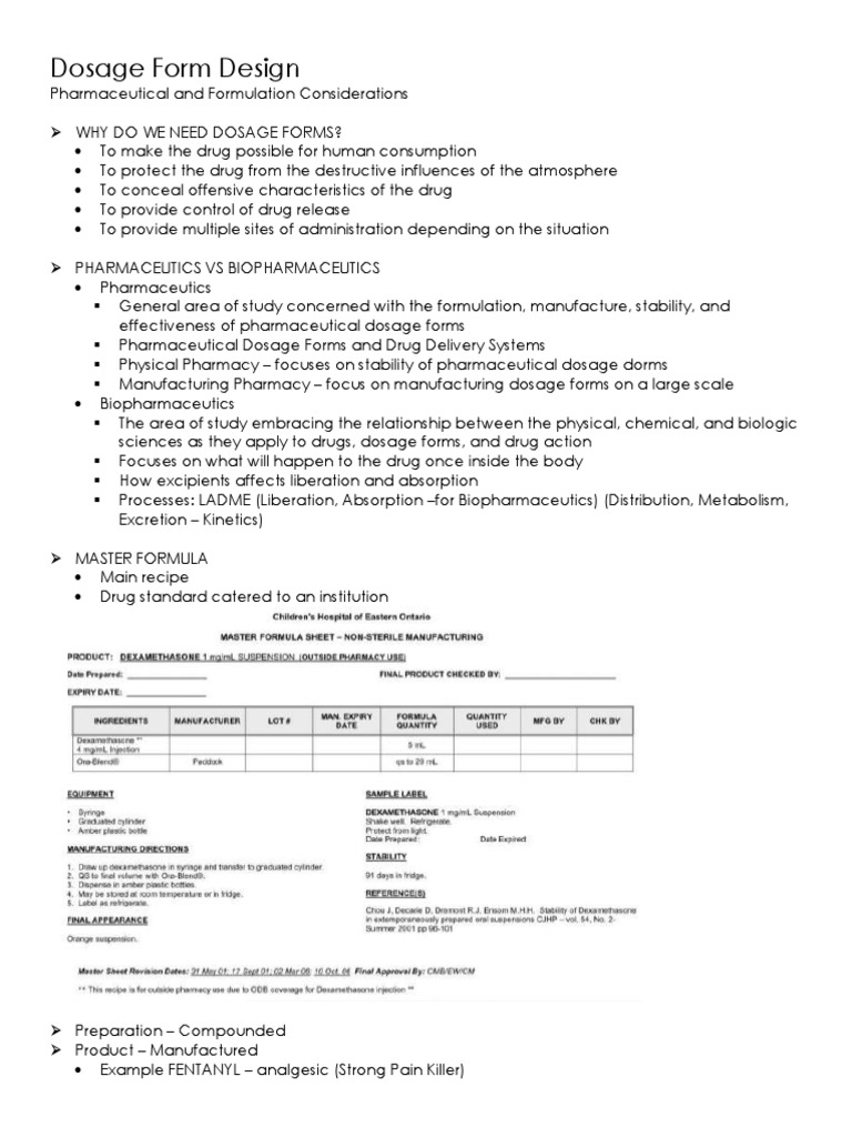 Notes Dosage Form Design | PDF | Tablet (Pharmacy) | Chemical Substances