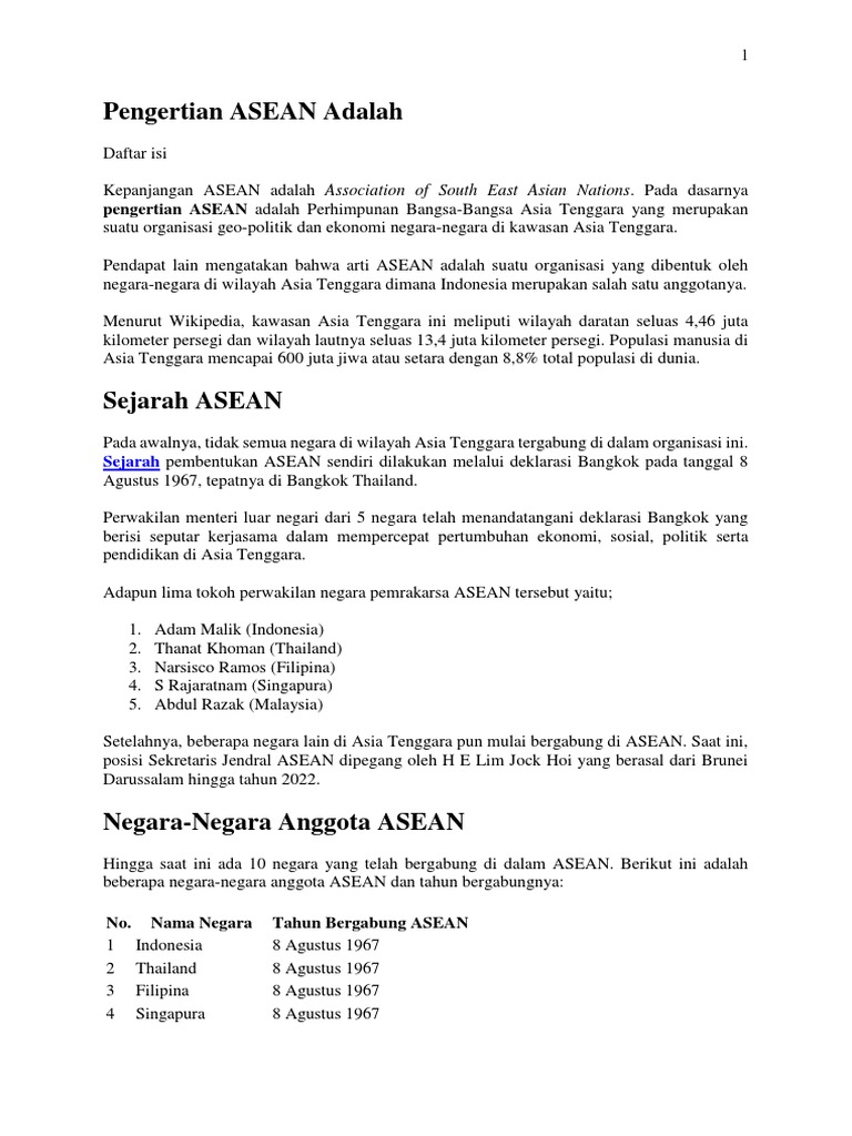 Pengertian ASEAN Adalah | PDF | Politik