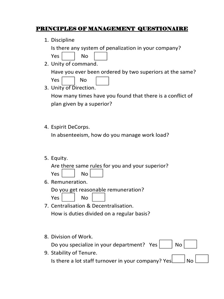 Principles of Management Questionaire | PDF