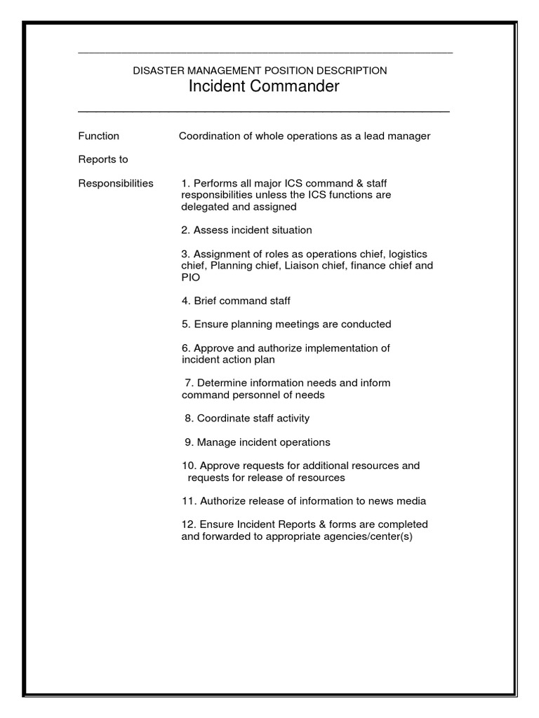 Incident Commander | PDF | Emergency Department | Emergency Management