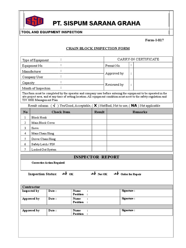 Chain Block Inspection | PDF | Technology & Engineering