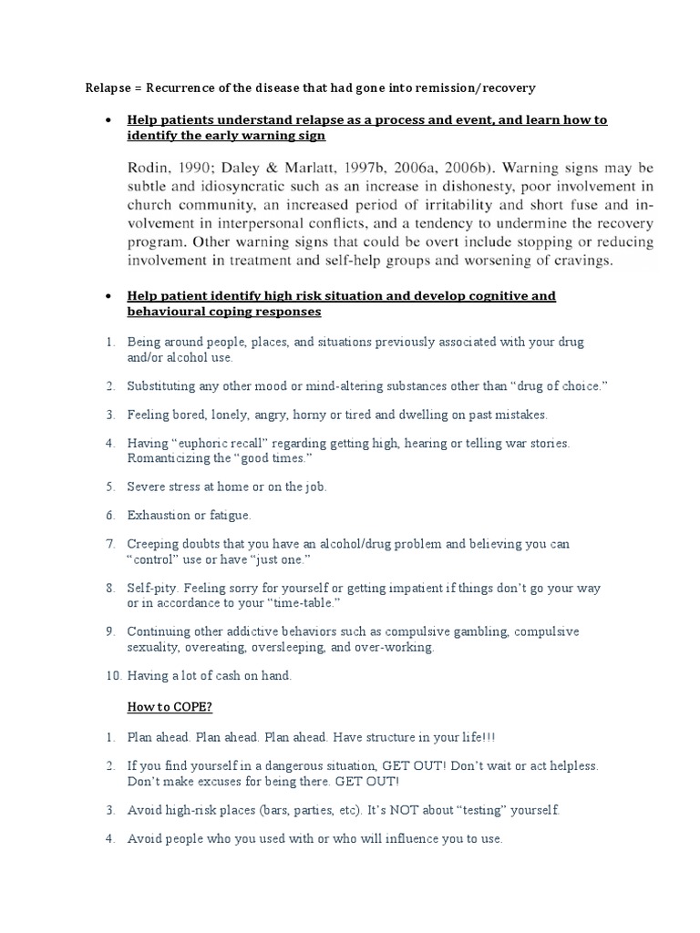 Help Patients Understand Relapse As A Process and Event, and Learn How ...