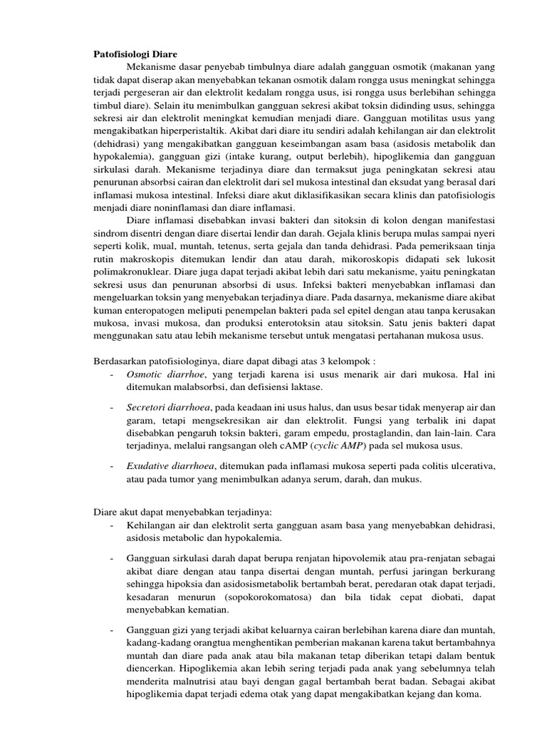 Mekanisme dan Komplikasi Patofisiologi Diare Akut | PDF