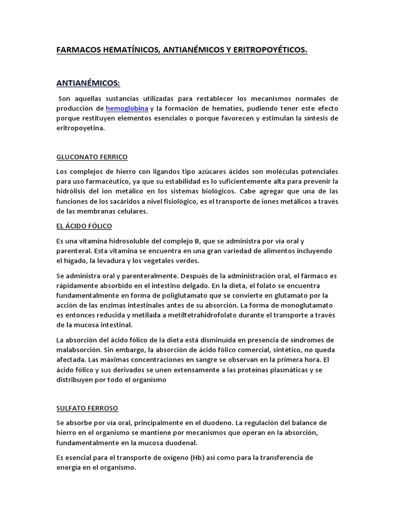 Farmacos Hematicos | Descargar gratis PDF | Digestión | Glóbulo rojo
