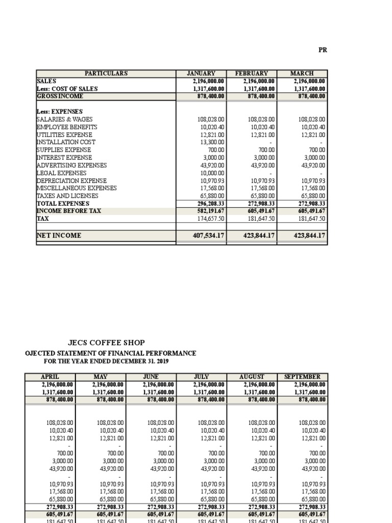 Projected Income Statement For 12 Months | PDF | Expense | Income