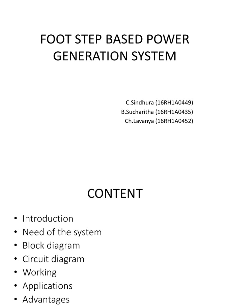 Footstep Power Generation System Overview | PDF | Electric Power ...
