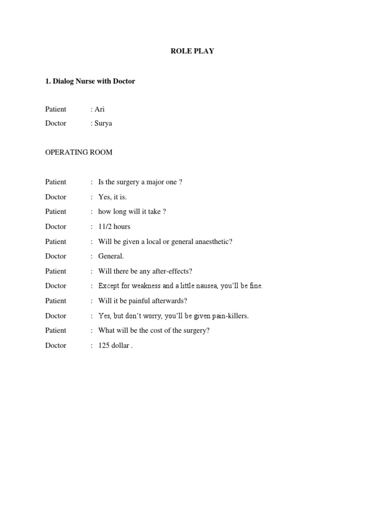 ROLE PLAY Operating Room | PDF